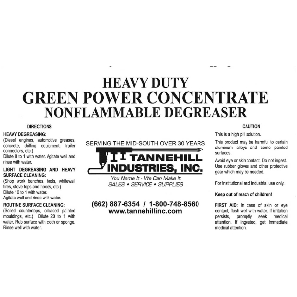 Heavy Duty Green Power Concentrate - Nonflammable Degreaser - Tannehill ...